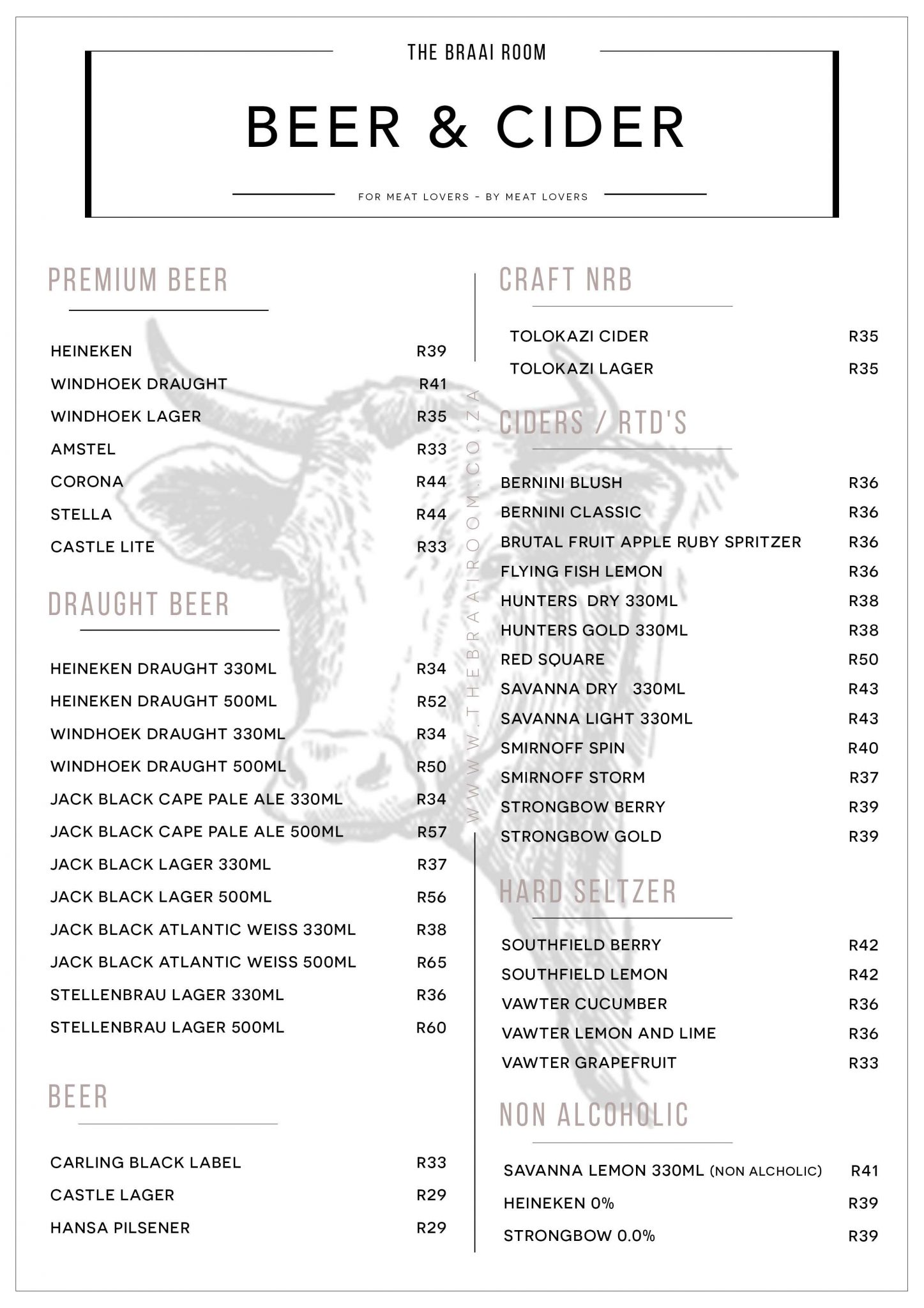 LONEHILL Menu – Braai Room