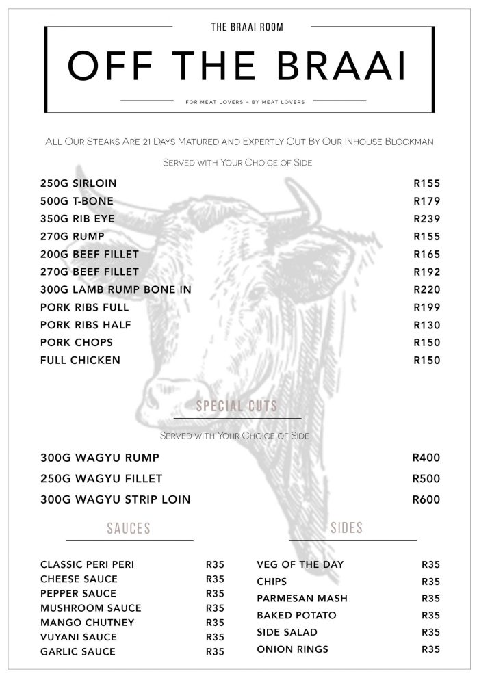 LONEHILL Menu – Braai Room