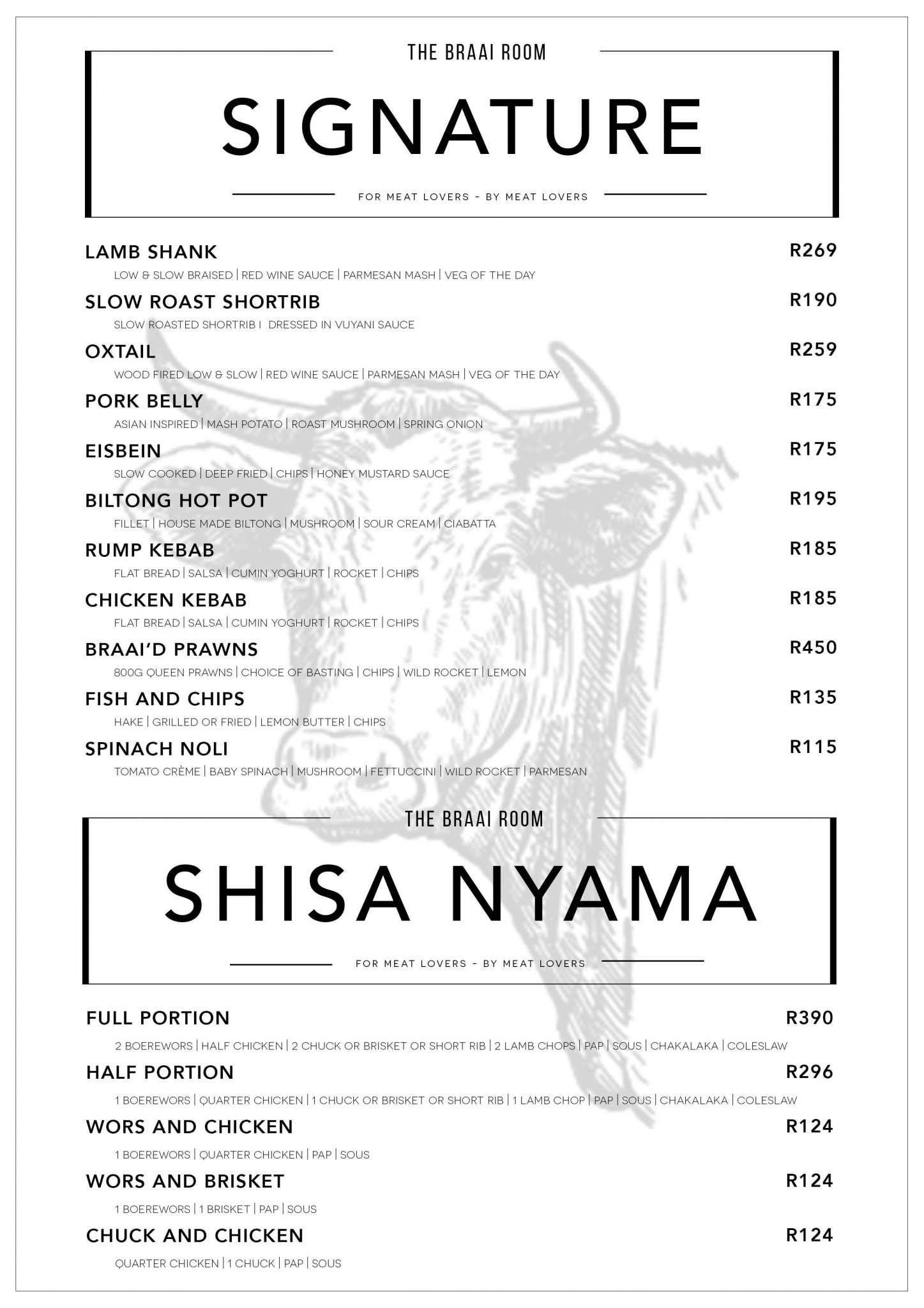 LONEHILL Menu – Braai Room
