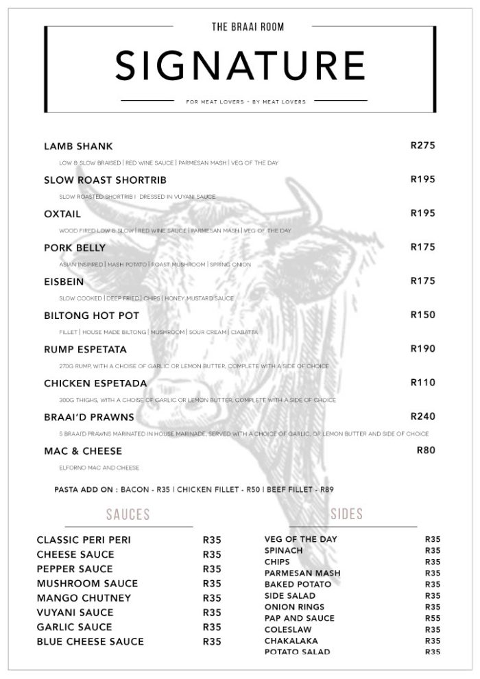 LONEHILL Menu – Braai Room