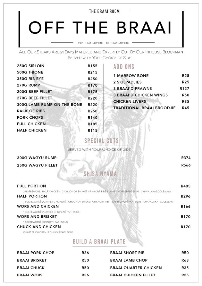LONEHILL Menu – Braai Room