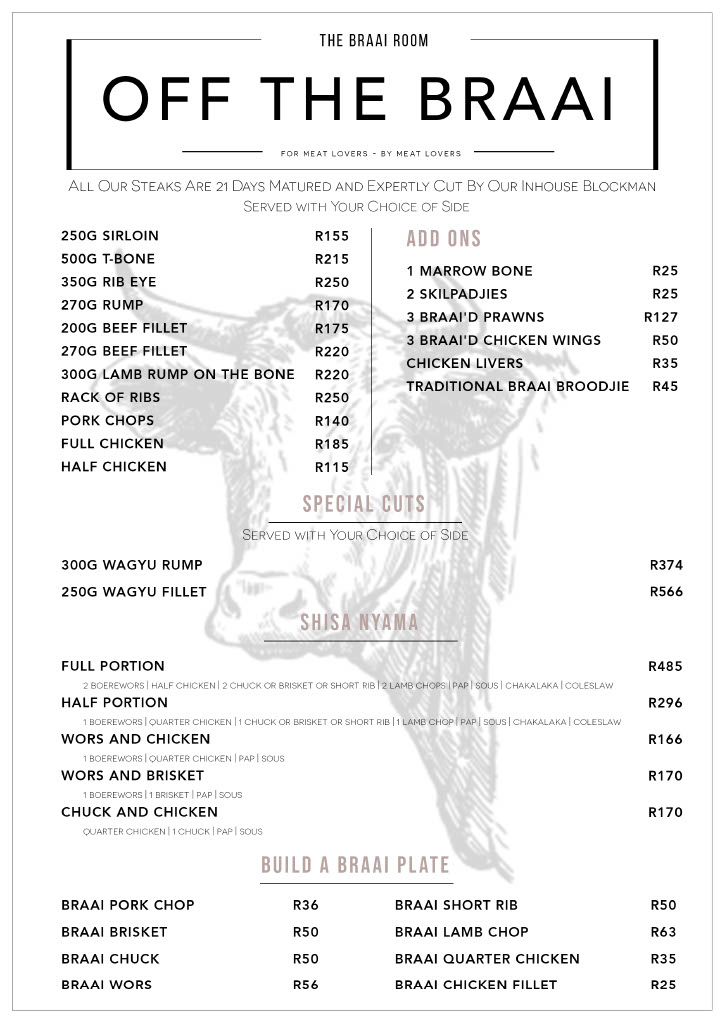 LONEHILL Menu – Braai Room