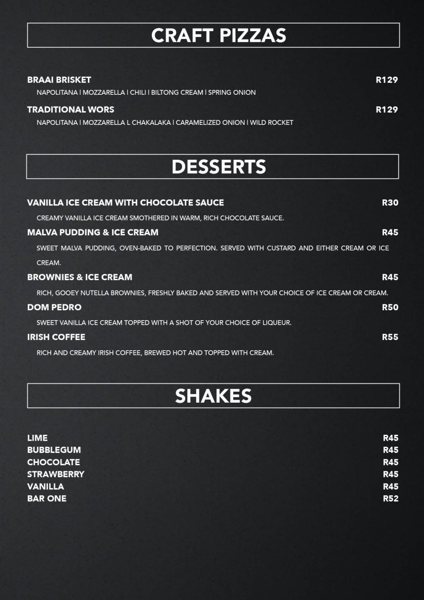 LONEHILL Menu – Braai Room