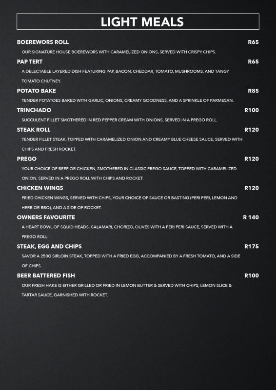 LONEHILL Menu – Braai Room