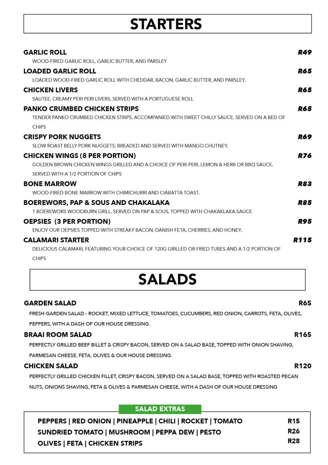LONEHILL Menu – Braai Room