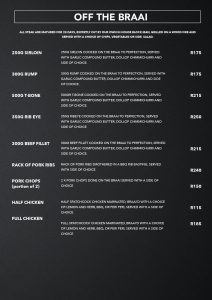 LONEHILL Menu – Braai Room