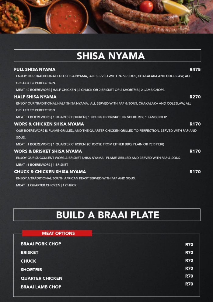 LONEHILL Menu – Braai Room
