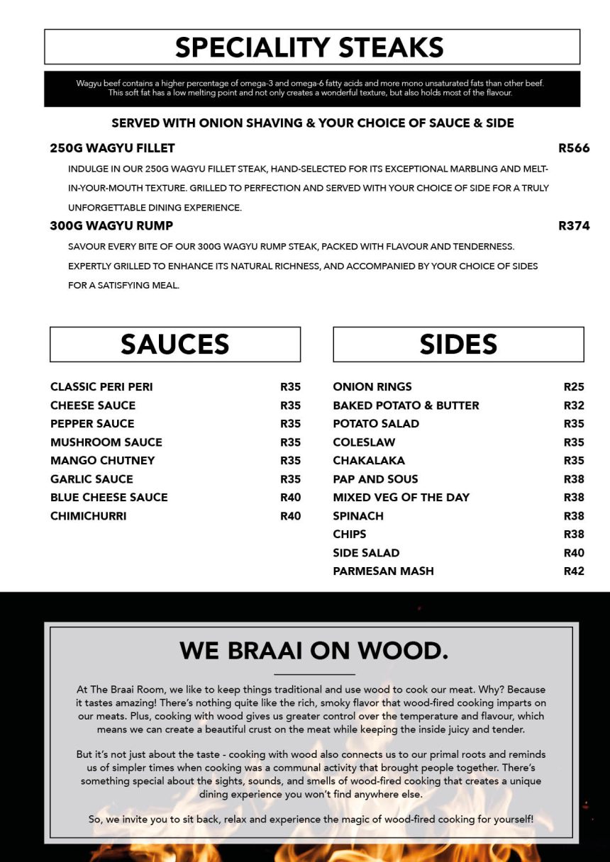 LONEHILL Menu – Braai Room