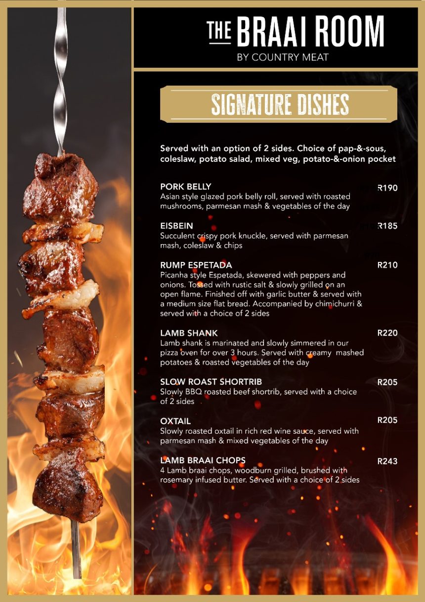 LONEHILL Menu – Braai Room