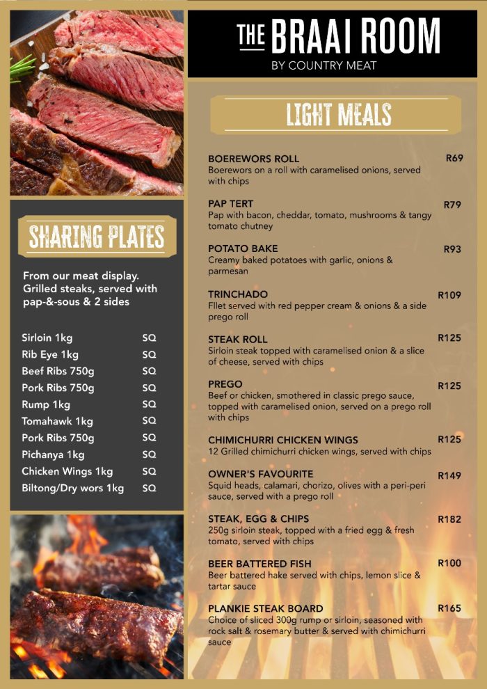 LONEHILL Menu – Braai Room