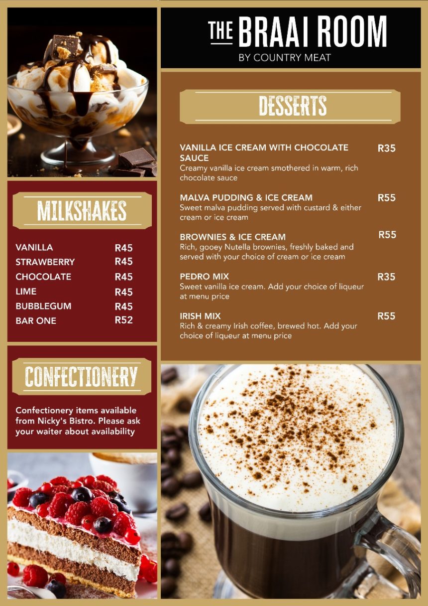 LONEHILL Menu – Braai Room