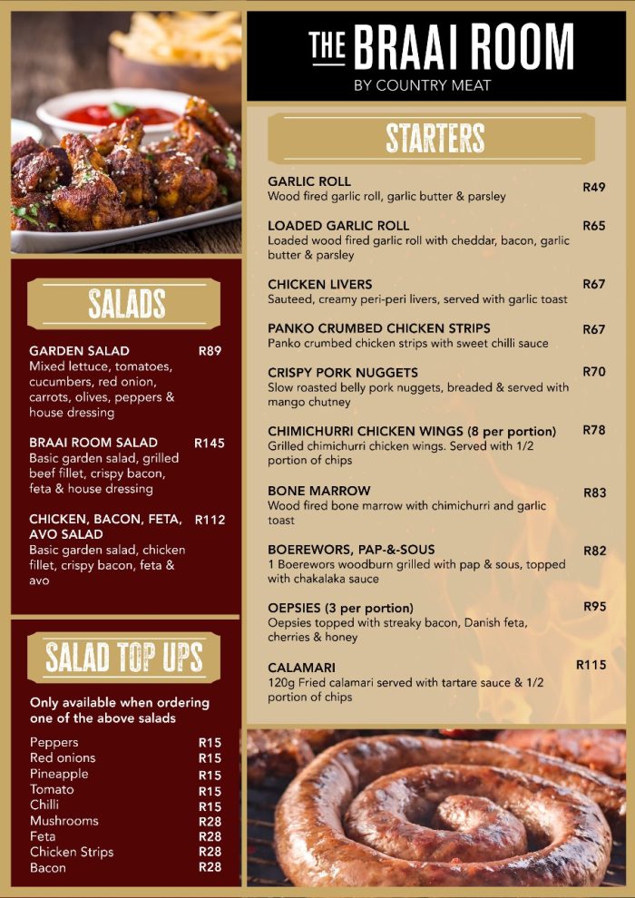 LONEHILL Menu – Braai Room