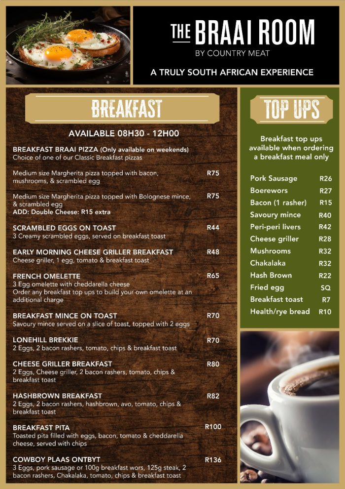 LONEHILL Menu – Braai Room