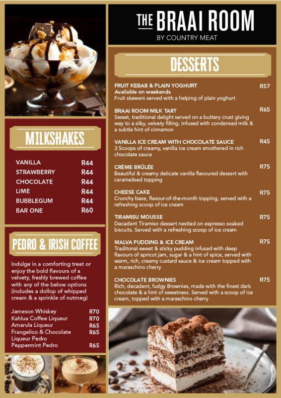 LONEHILL Menu – Braai Room