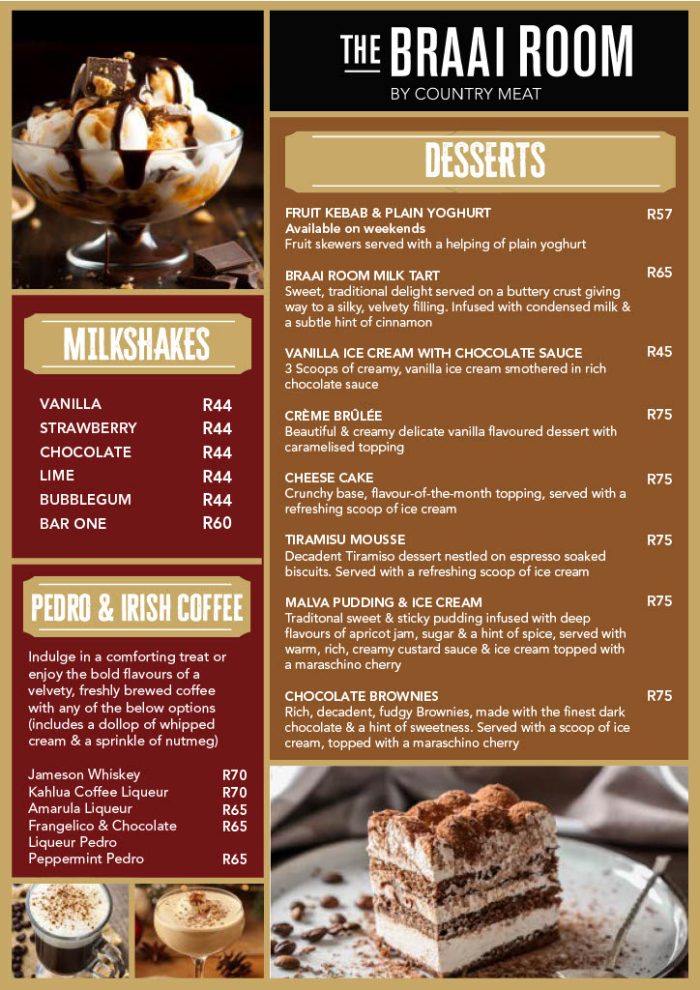 LONEHILL Menu – Braai Room