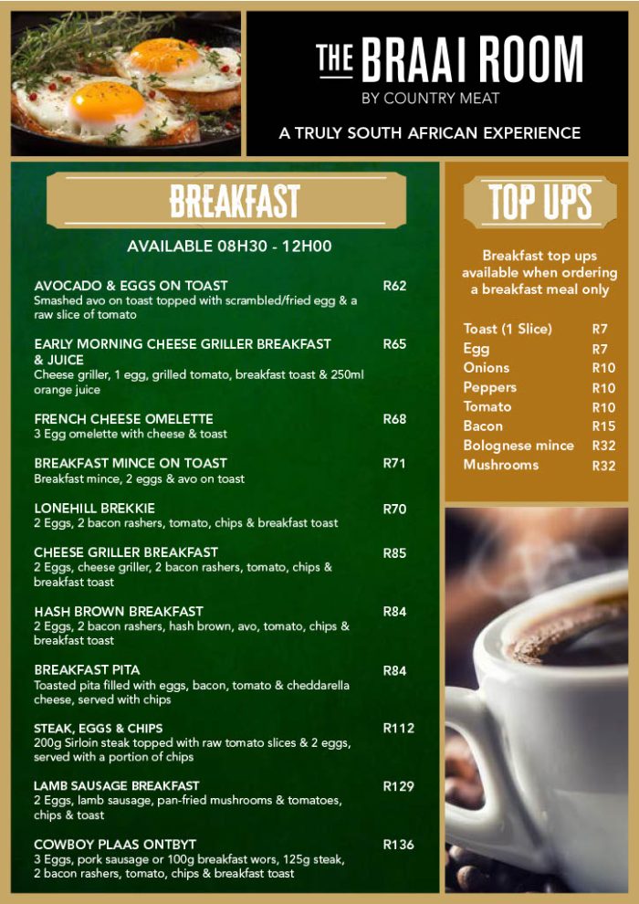 LONEHILL Menu – Braai Room
