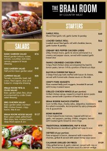 LONEHILL Menu – Braai Room