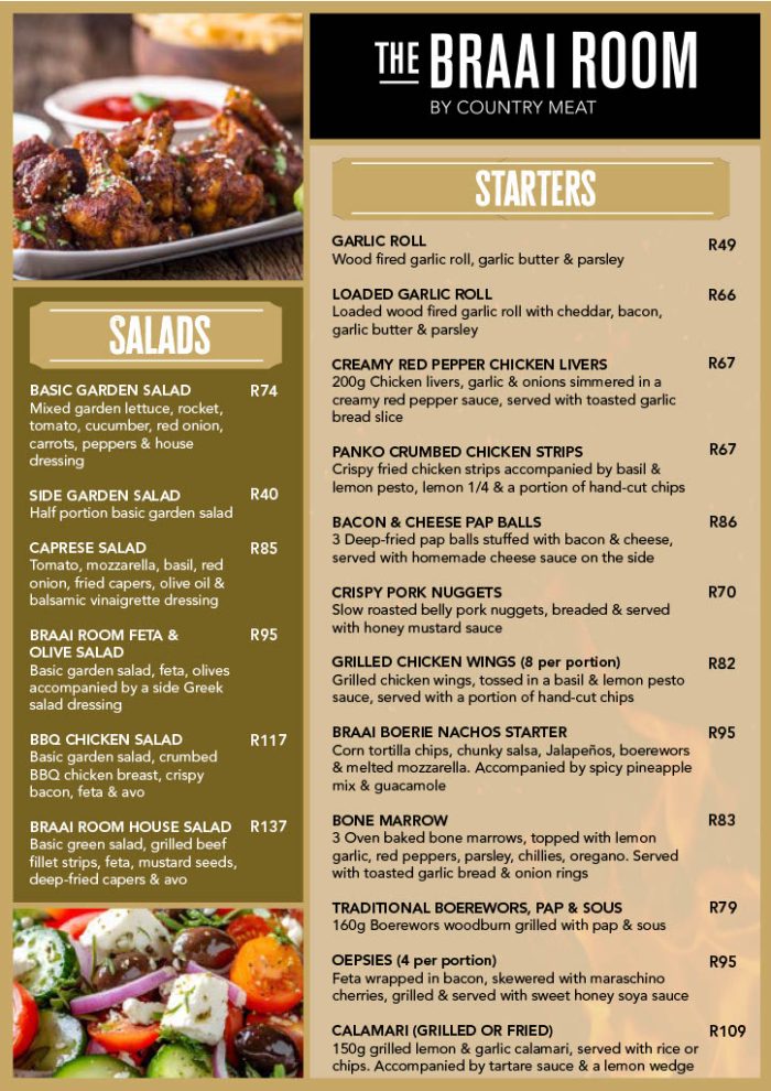 LONEHILL Menu – Braai Room