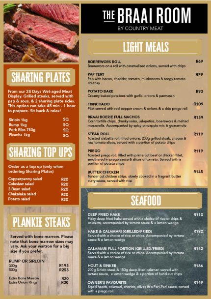 LONEHILL Menu – Braai Room