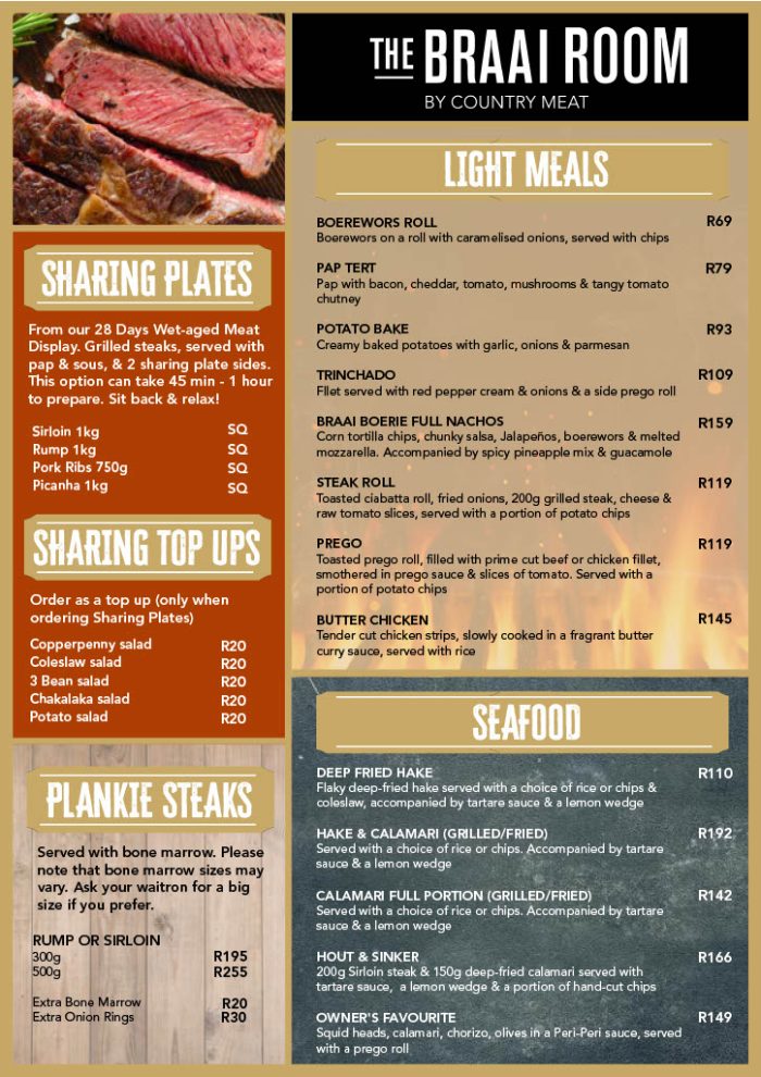 LONEHILL Menu – Braai Room