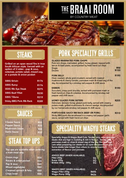 LONEHILL Menu – Braai Room