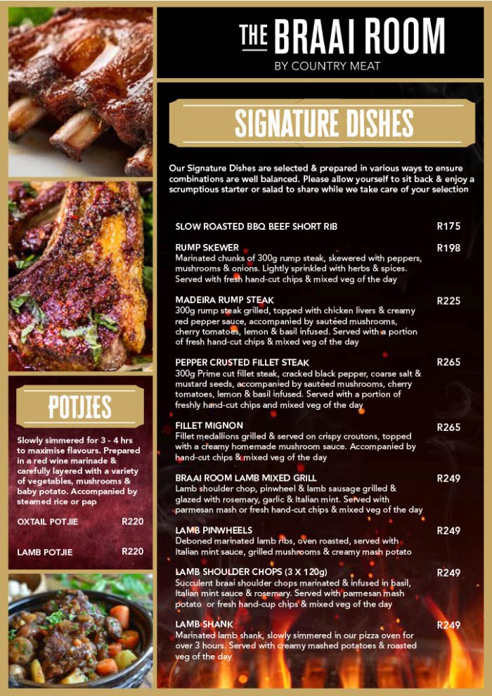 LONEHILL Menu – Braai Room